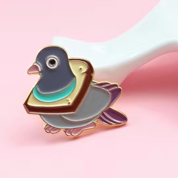 Jewelry | 315 Pigeon Got Bread Meme Pin Brooch | Poshmark